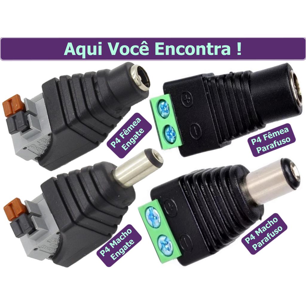 Conector P4 Com Bornes Engate Rapido P4 Macho P4 Femea Plug 5,5x2,1mm ...