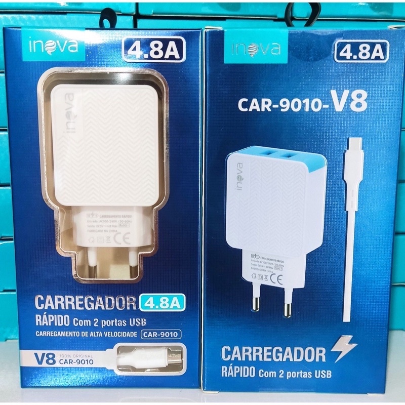 Carregador de Celular 4.8A V8 Turbo Micro Usb Cabo Separado Android 2 Usb 4.8a Inova ( car-9009 ...
