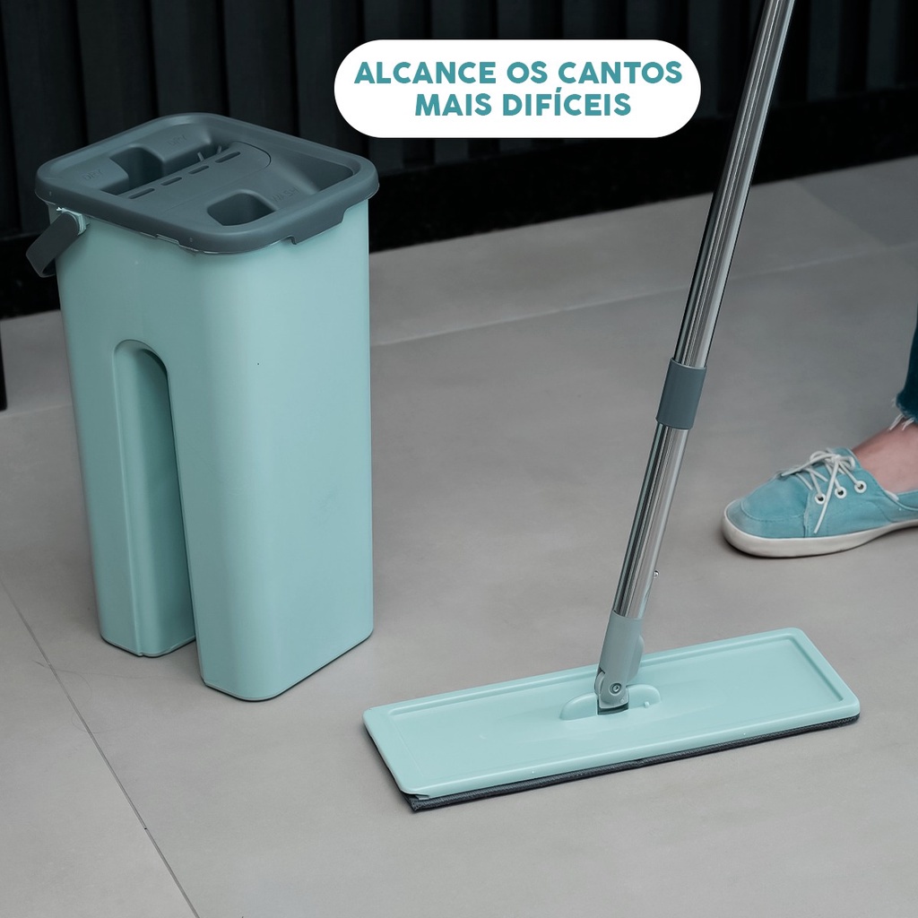Rodo Flat Mop E Balde Lava E Seca Profissional Com 2 Refil | Shopee Brasil