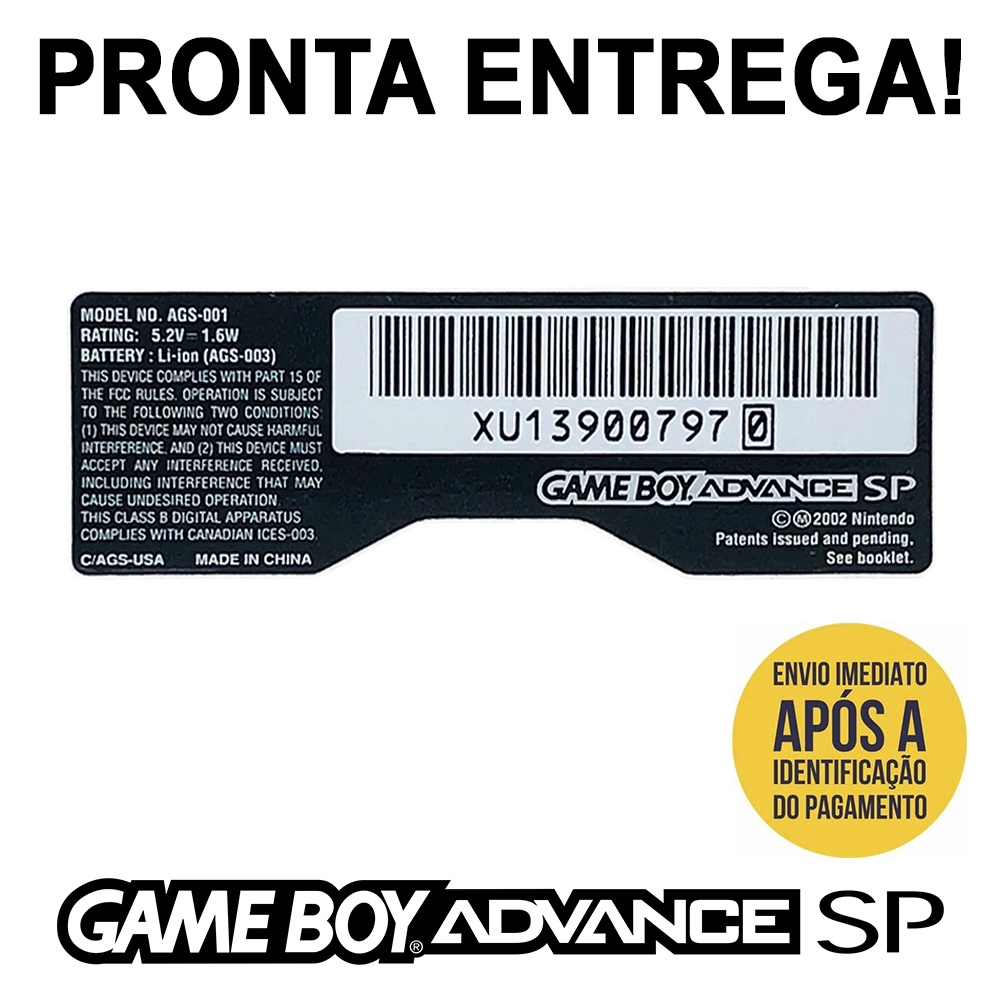 Label Gameboy Advance Sp Laminado Trás Gba Adesivo Game Boy ...