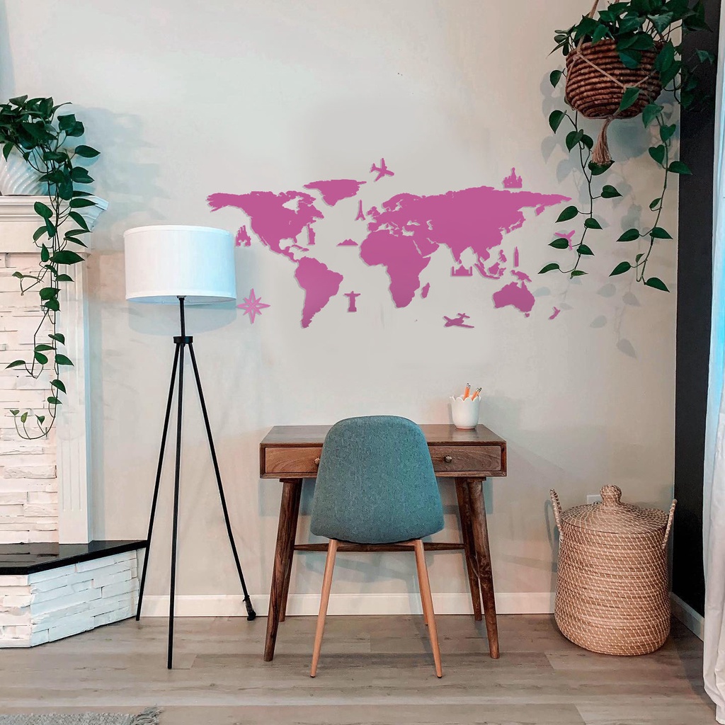 Mapa Mundi Rosa Decorativo Em Mdf laminado 3mm ROSA Feminino Separação ...