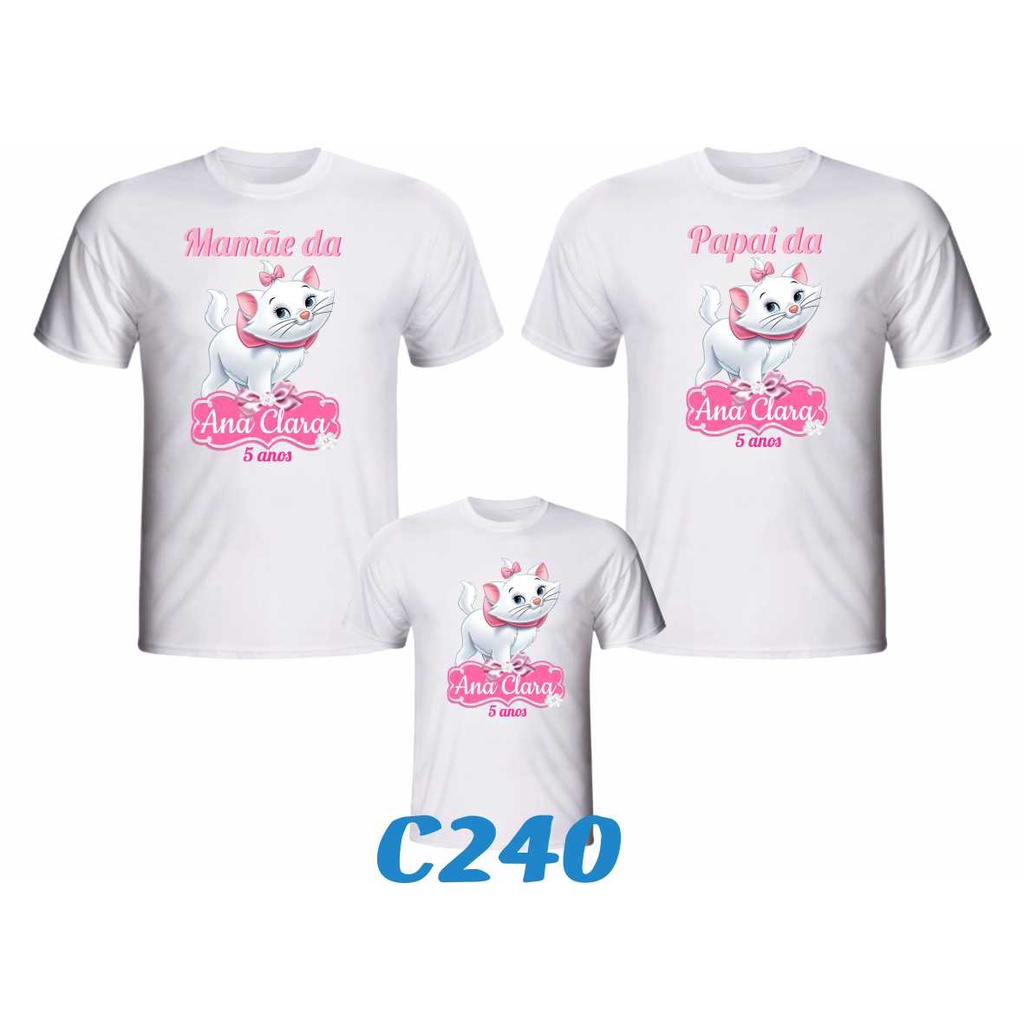 Kit 3 Camisetas "Gata Marie " Personalizada para aniversário da Gatinha ...