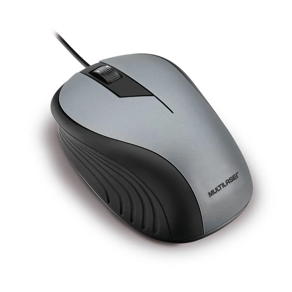 Mouse Multilaser MO225 Emborrachado com Fio Entrada USB 1200 dpi Cinza ...
