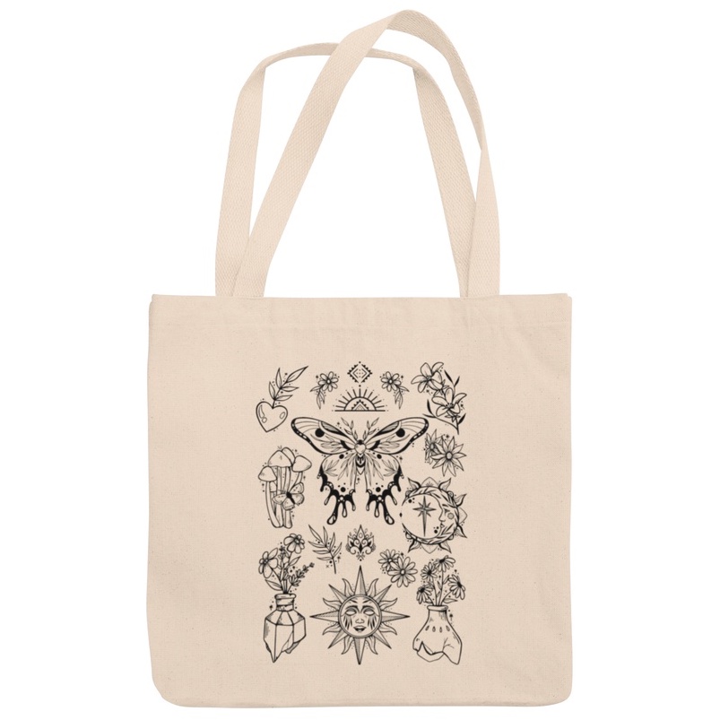 Bolsa Sacola Ecobag Com e Sem Zíper Elementos Místicos Esotéricos Sol Borboleta Ecológica 100% ...