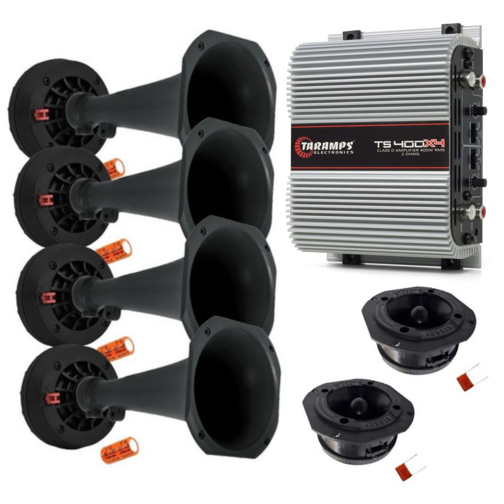 Kit 4 Driver + 4 Cornetas + 2 Super Tweeter + Taramps 400X4 | Shopee Brasil