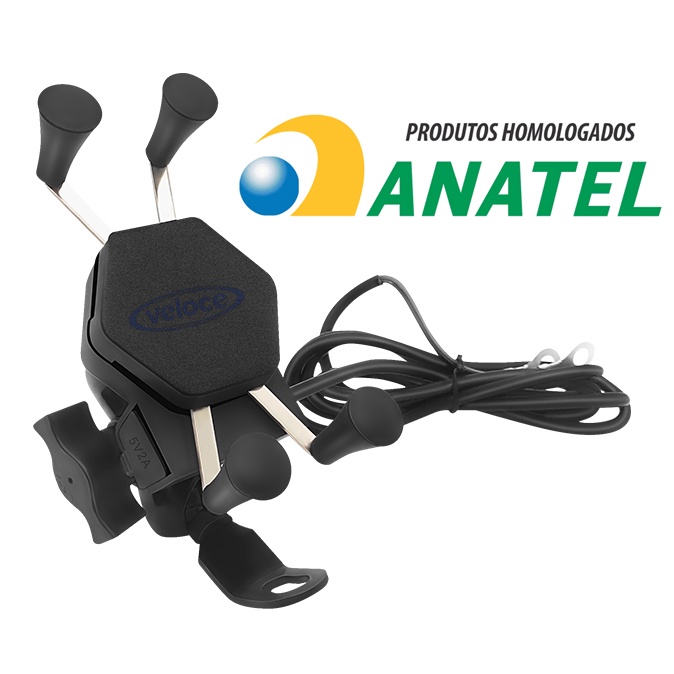 Suporte Celular Moto C/Carregador Usb Garra Com Selo Anatel | Shopee Brasil