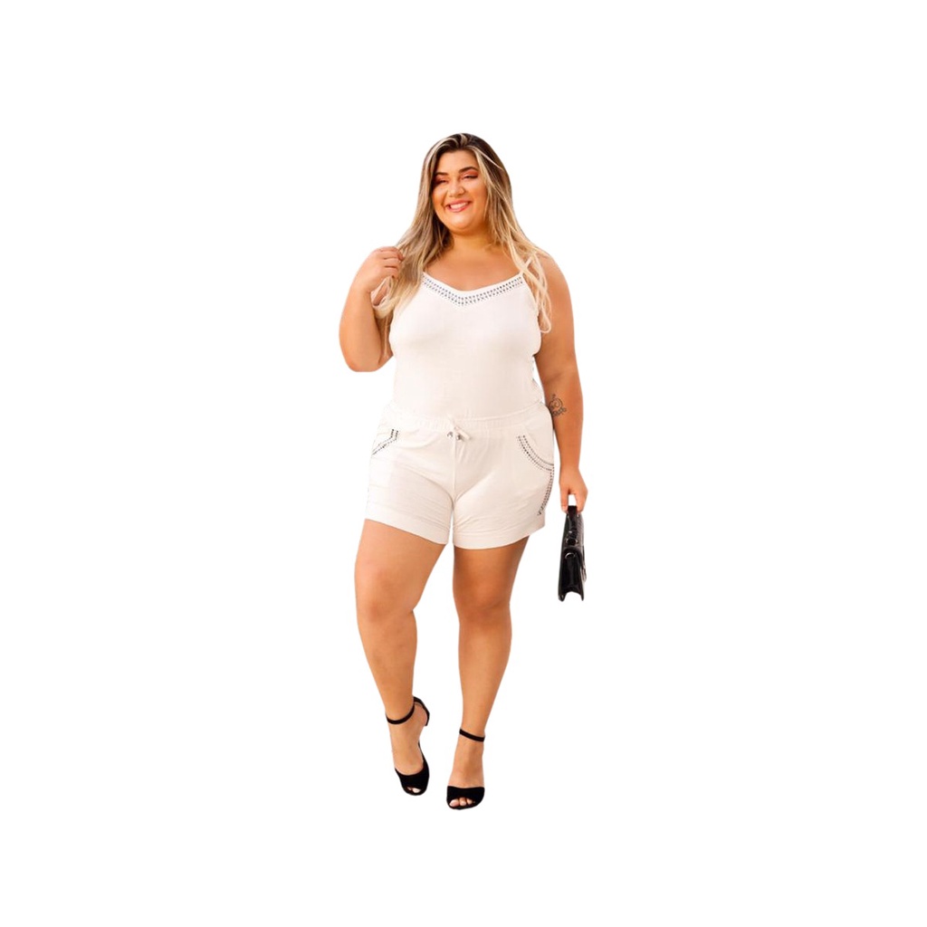 Conjunto Blusa Plus Size E Short Gordinha Tendencia Pedraria CPA03 ...