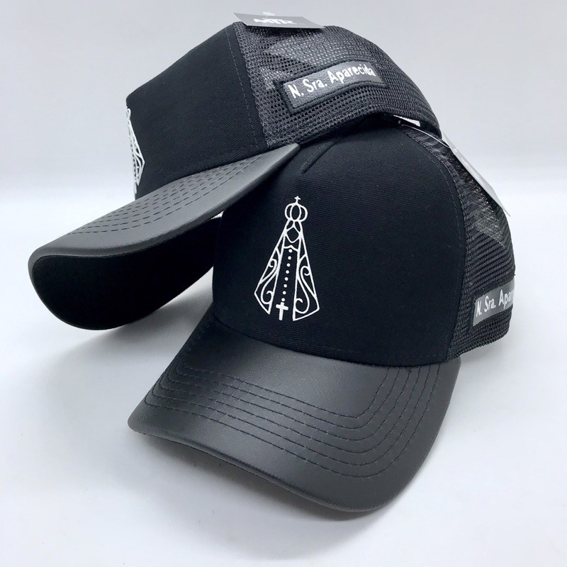 Boné Nossa Senhora Aparecida Corino Black Trucker Aba Curva Chapéu Cap ...