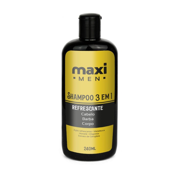 Shampoo Masculino 3 em 1 (Cabelo, Barba e Corpo) - 240ml - Maxi Men ...
