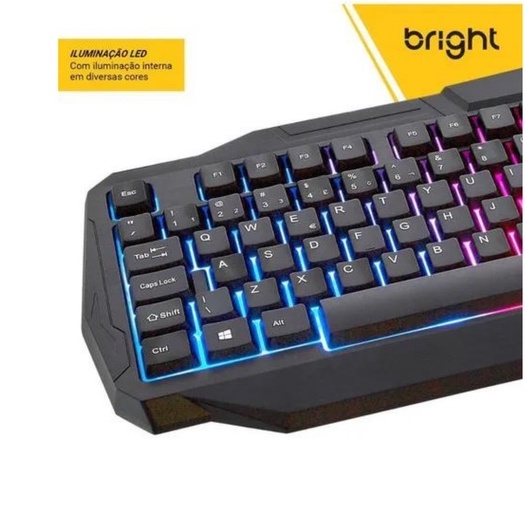 Teclado Gamer Led Usb Qwerty Abnt2 Preto 464 Bright | Shopee Brasil