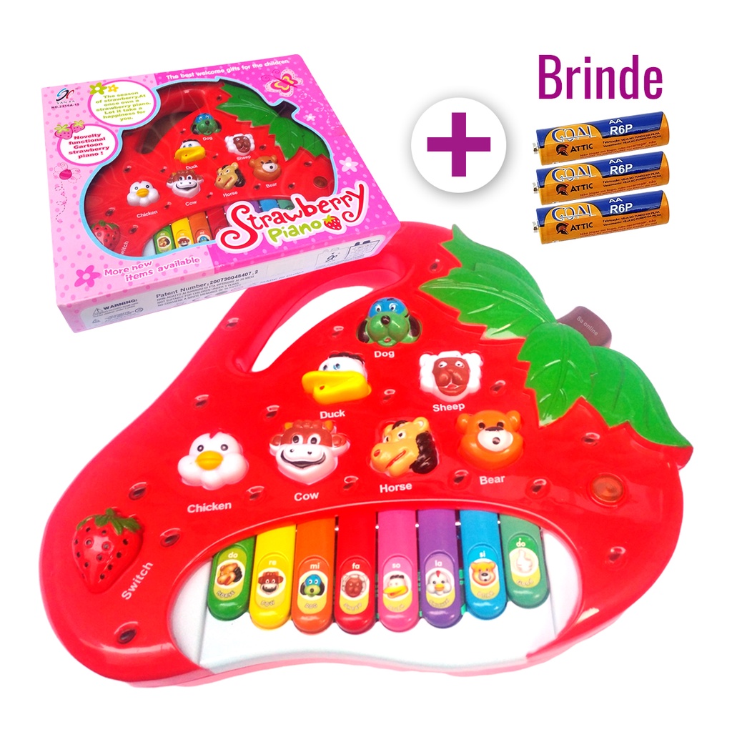 Piano de Morango Infantil Musical Educativo Som Animais P/ Criança Bebê ...