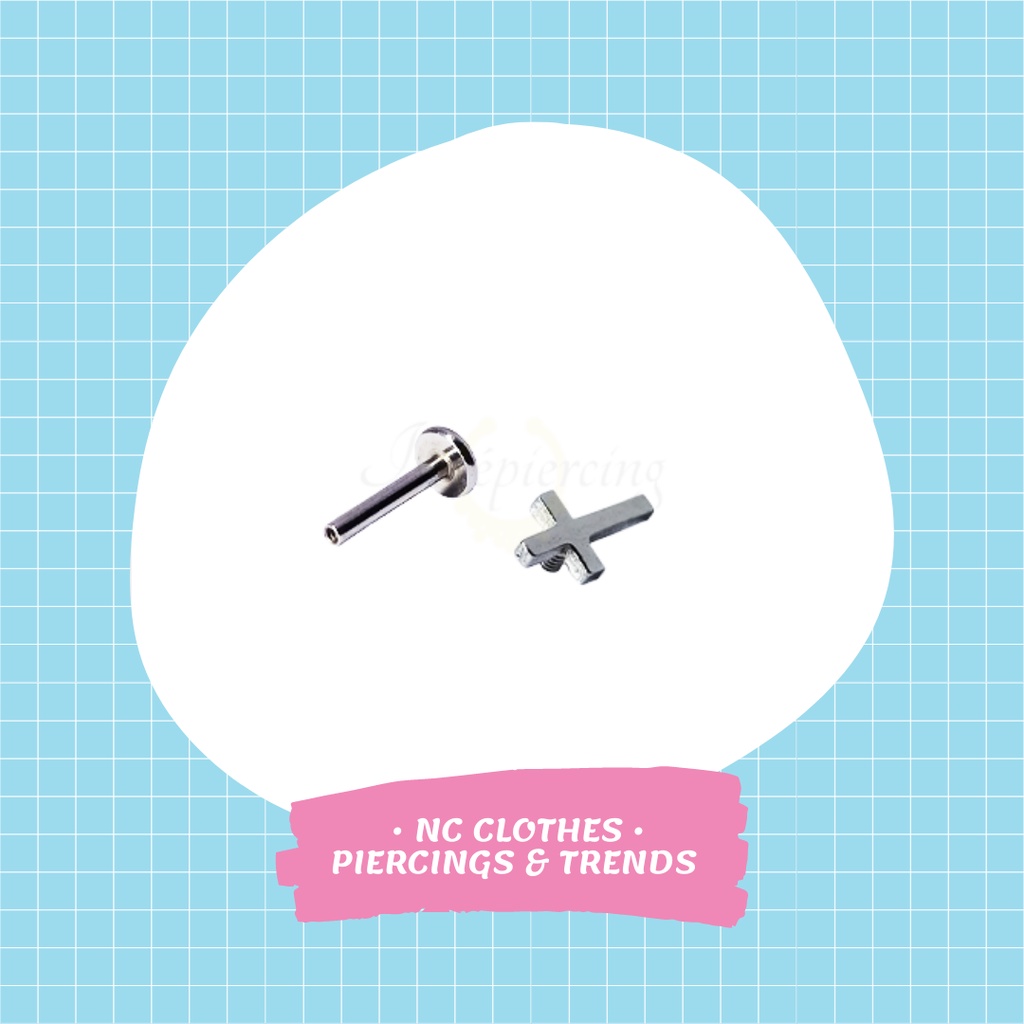 Piercing Labret Topo Cruz em Aço Cirúrgico Helix │Tragus │Flat │Scapha ...