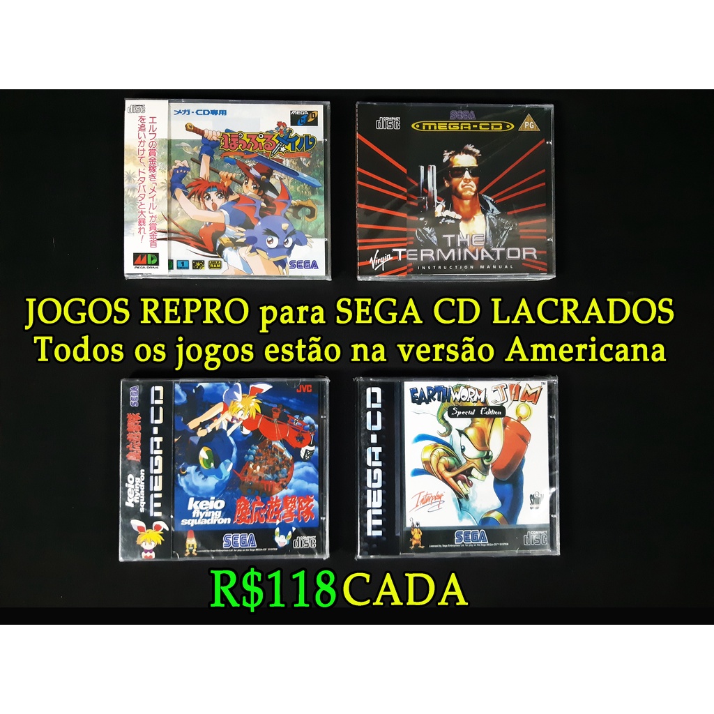 Jogos Sega CD - Terminator, Earthworm Jim, Keyo Flying Squadron, Repro ...