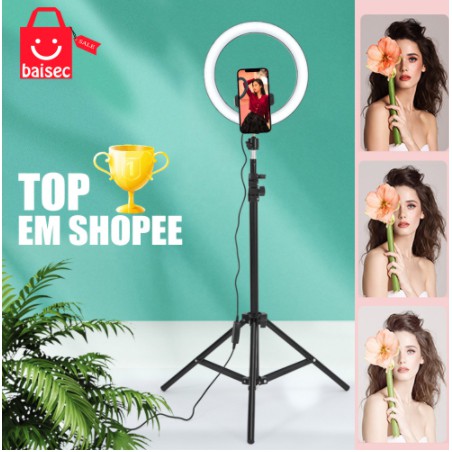 Ring Light Led Iluminador 26cm 10 Polegadas Completo 2,1m Tripé 210cm | Shopee Brasil