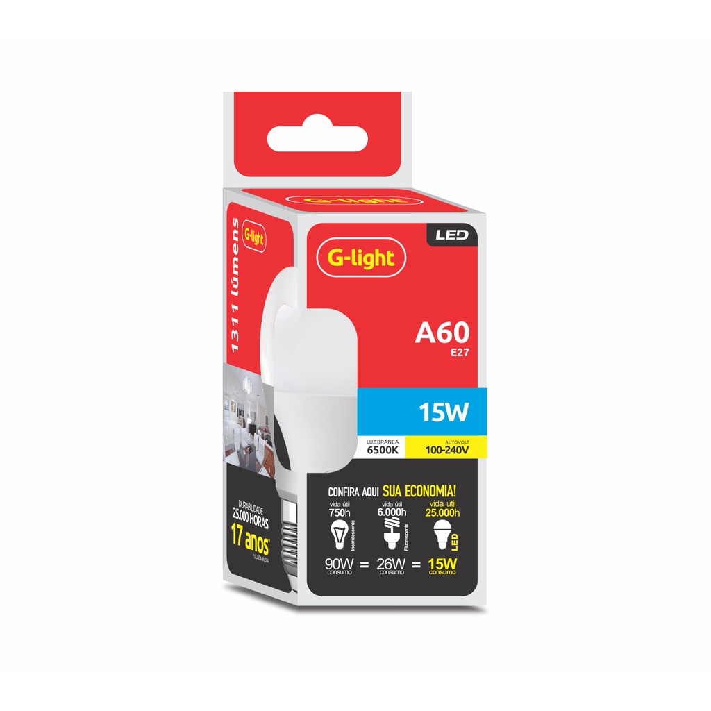 KIT 6 LÂMPADAS LED ENCE A60 15W 6500K E27 AUTOVOLT 127V/220V - GLIGHT - CERTIFICADA | Shopee Brasil