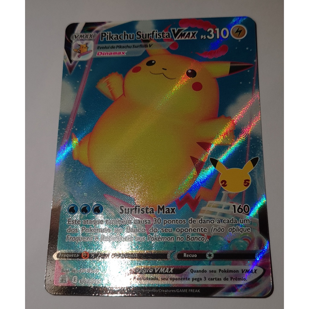 Carta Pokémon Pikachu Surfista Vmax (009/025) - 25 Anos | Shopee Brasil