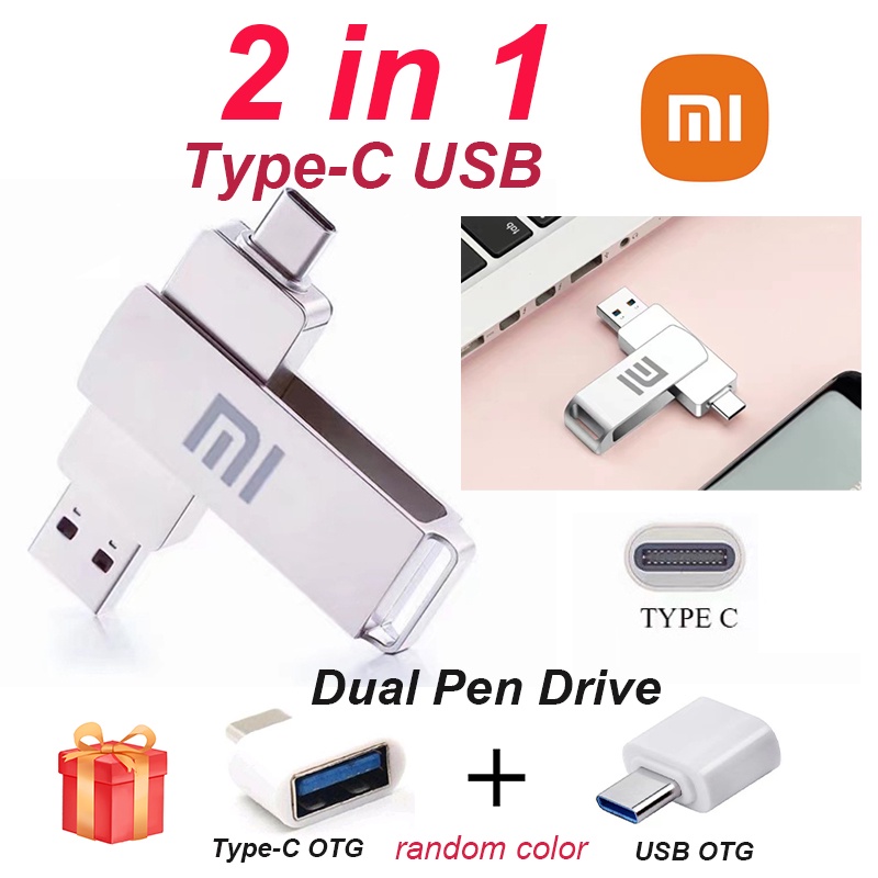Xiaomi 2 Em 1 Pen Drive Tipo-C Dual USB Flash 128GB 256GB 512GB 1TB 2TB ...
