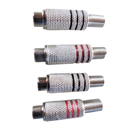 4 PLUGS RCA FEMEA METAL COM MOLA - VERMELHO E PRETO L-R STEREO (KIT COM ...