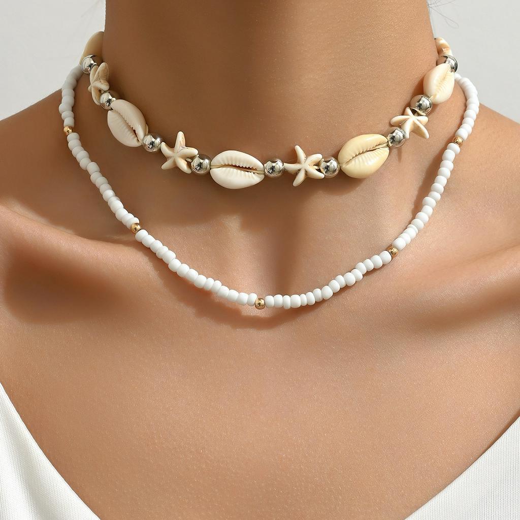 2-pack Bohemian Beach Shell Starfish Beaded Colar de Contas de Mar ...