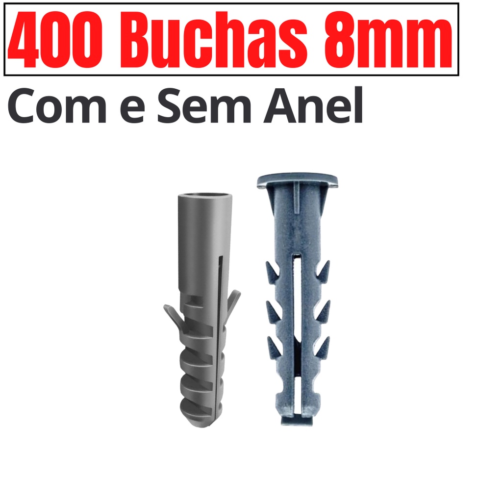 Kit Bucha 8mm fixação para Parede Com e Sem Anel Aba Buchas 8 de ...