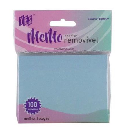 Bloco De Notas Adesivas Azul Pastel Yes 75x100mm 100 Folhas | Shopee Brasil