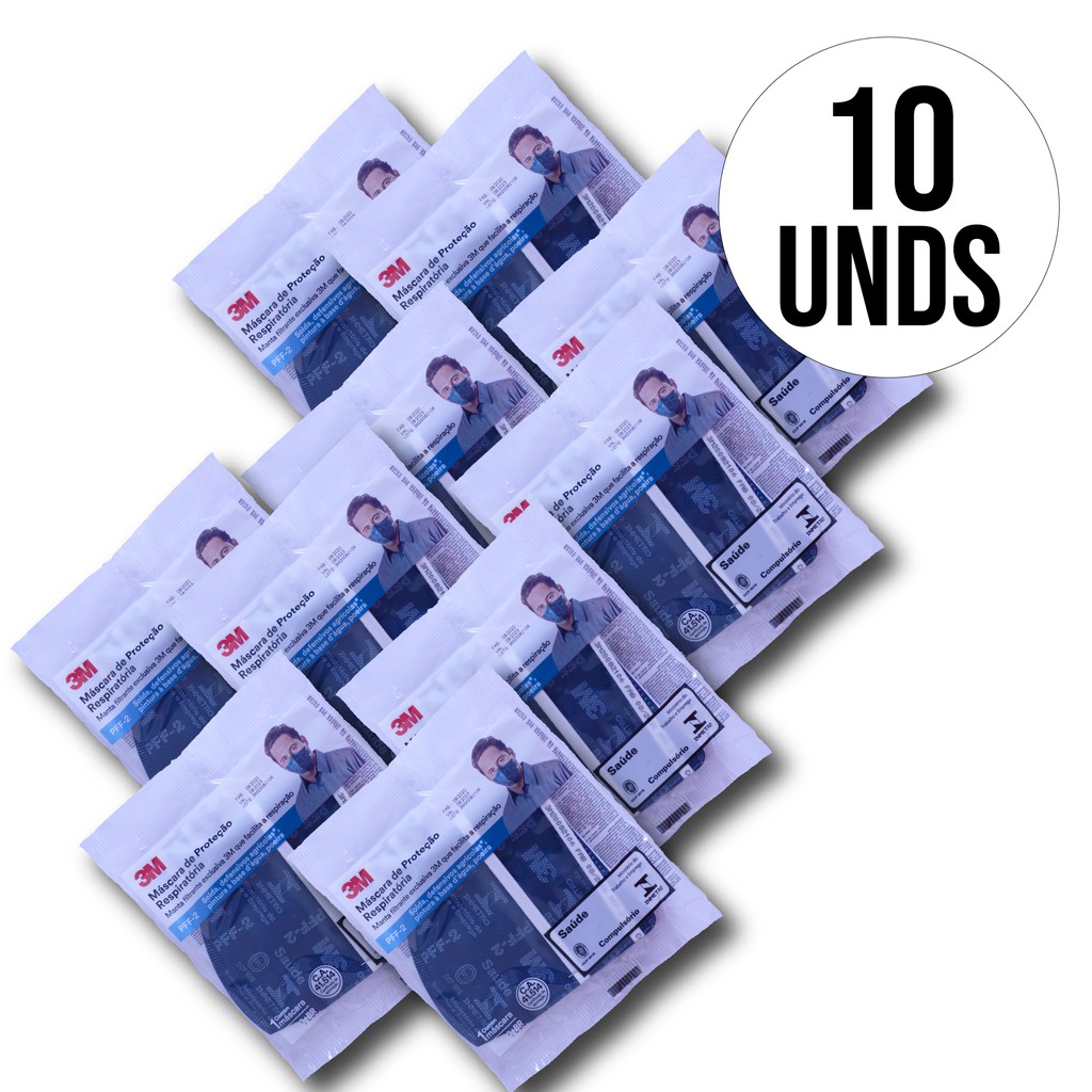 KIT 10 Máscaras 3M 9820+BR Dobrável PFF2/N95 – Respirador Inmetro a ...