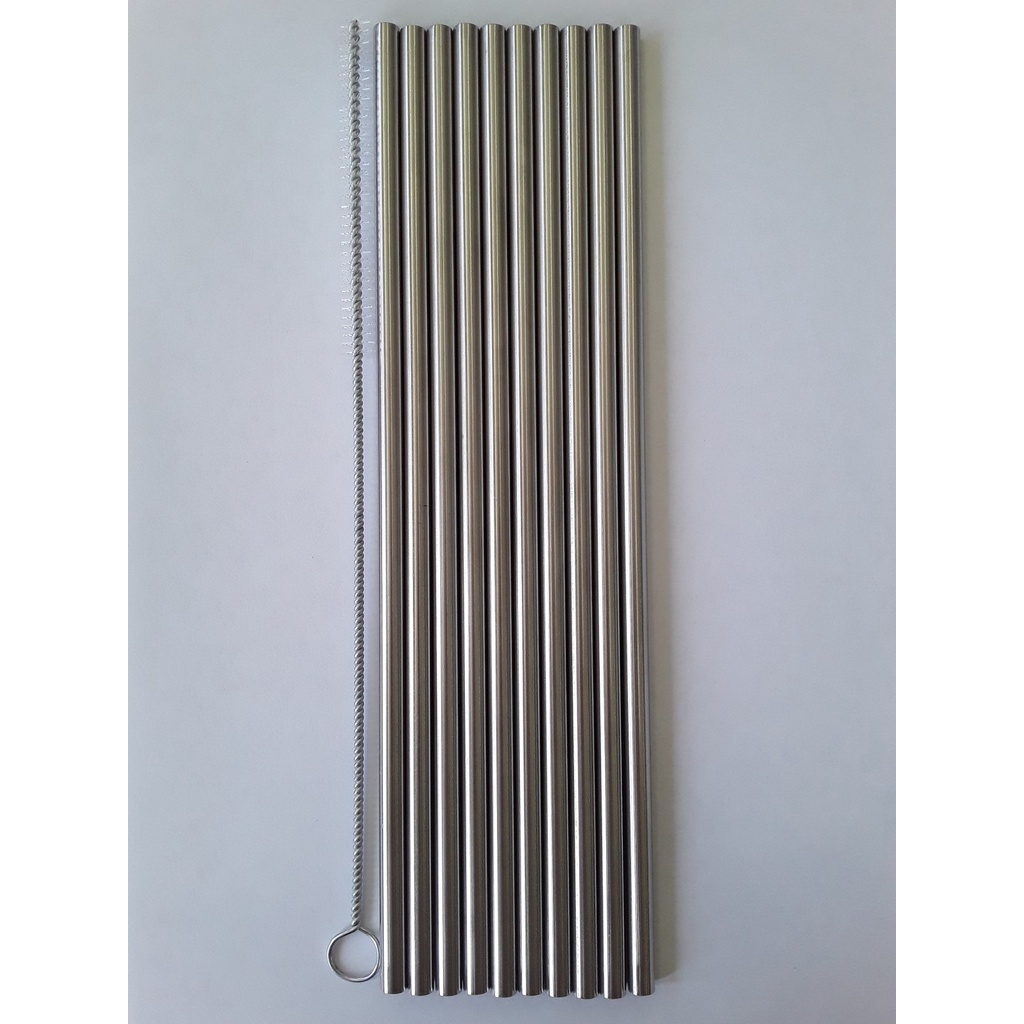 Kit 10 Canudos inox 6mm reto + 1 Escova de limpeza | Shopee Brasil