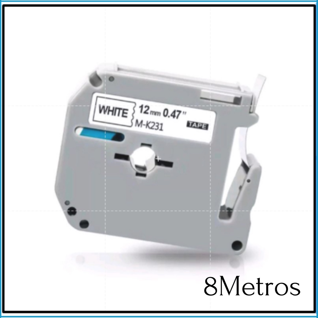 Fita 8 METROS Compatível Rotuladora Brother PT70 PT80 PT90 MK231 Branca ...