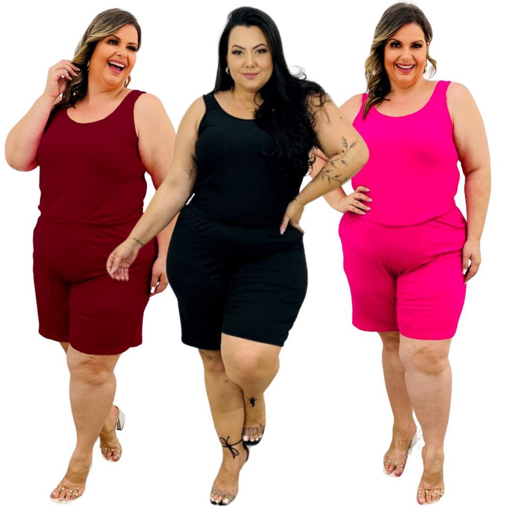 Macaquinho Plus Size Curto Canelado Grande Macacao Curto GG G1 G2 G3 G4 Elastano Verao Macaquito ...