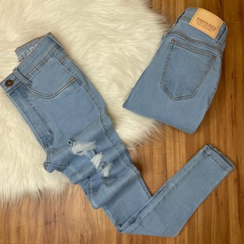 Calça Jeans Pimenta Doce Clara Rasgadinha Shopee Brasil