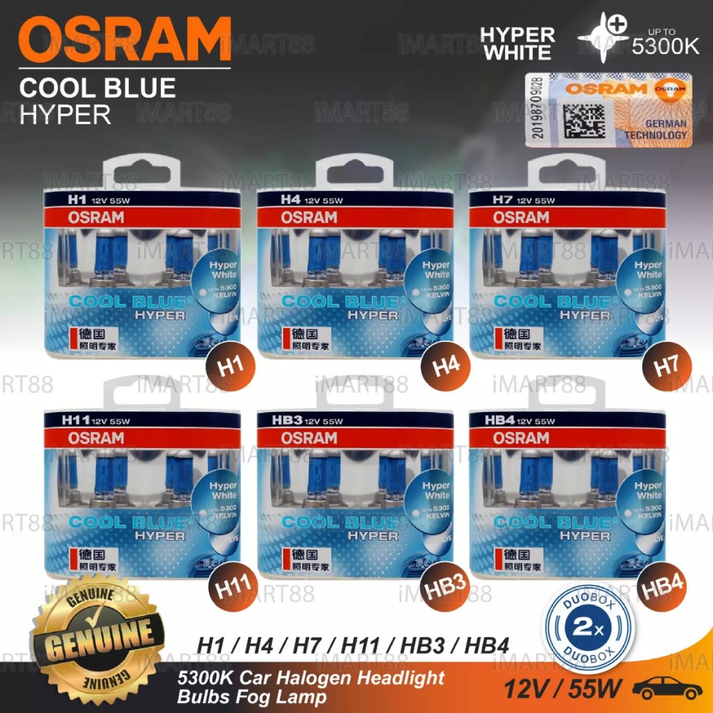Lâmpadas Osram Cool Blue Hyper 5300k H1 / H4 / H7 / H11 / HB3 / HB4 ( 100% Originais + Garantia ...