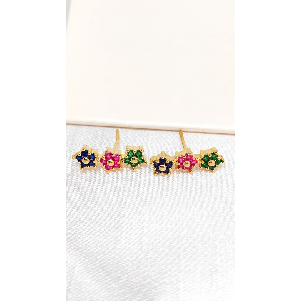 Brinco ear Cuff 3 Flores Collor B Ouro 18k | Shopee Brasil