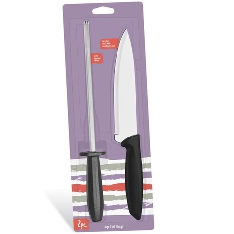 Kit Churrasco Peixeira Faca 8'' E Chaira Amolador afiador Inox Casual ...