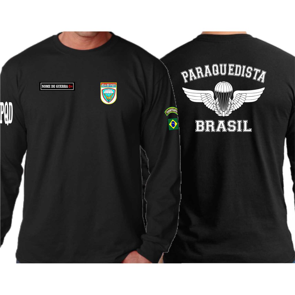 Camiseta manga longa paraquedista PQD exército militar alusiva | Shopee Brasil