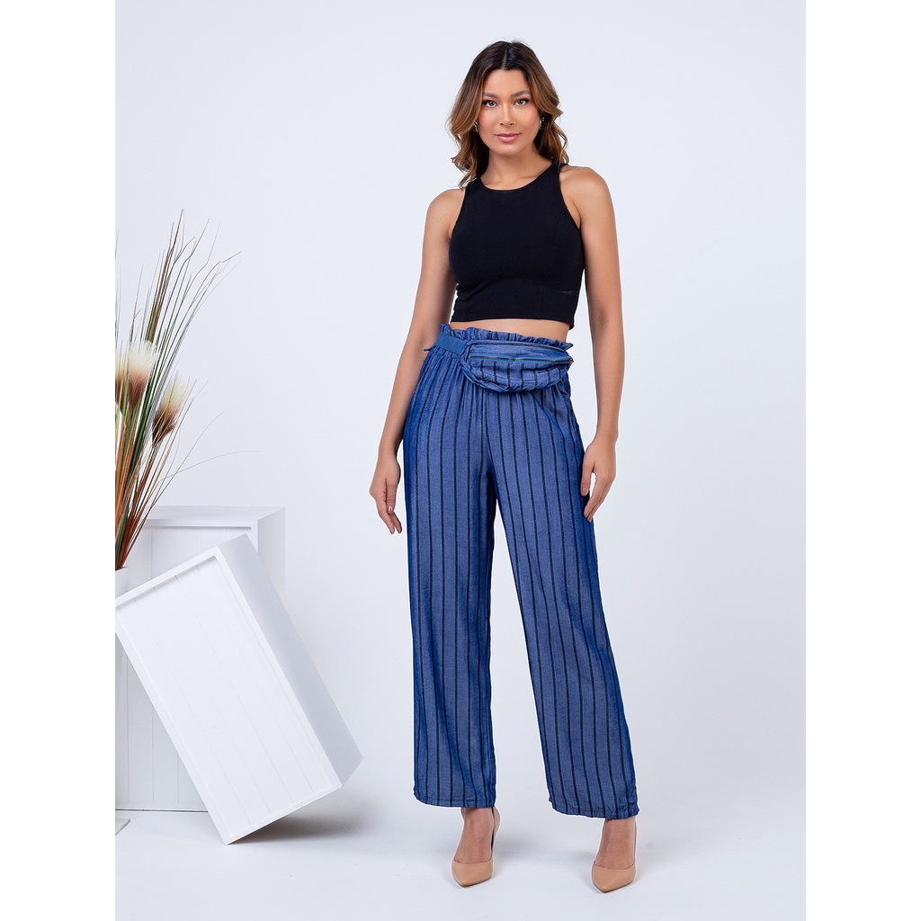 Calça Pantalona Com Listra Acompanha Bolsinha Do Msm Tecido--ref Pz057 ...