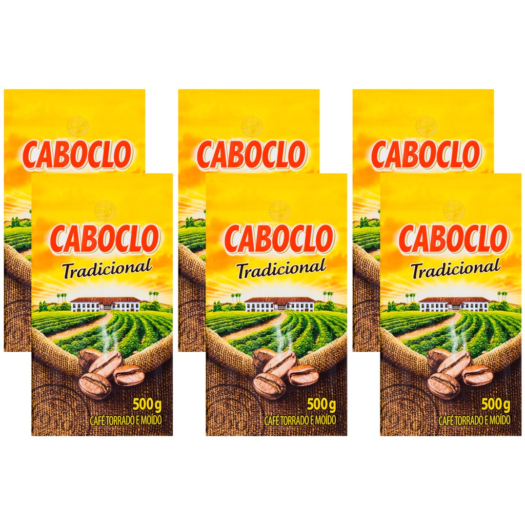 Kit 6 Café Caboclo Tradicional Torrado e Moído Vácuo 500g | Shopee Brasil