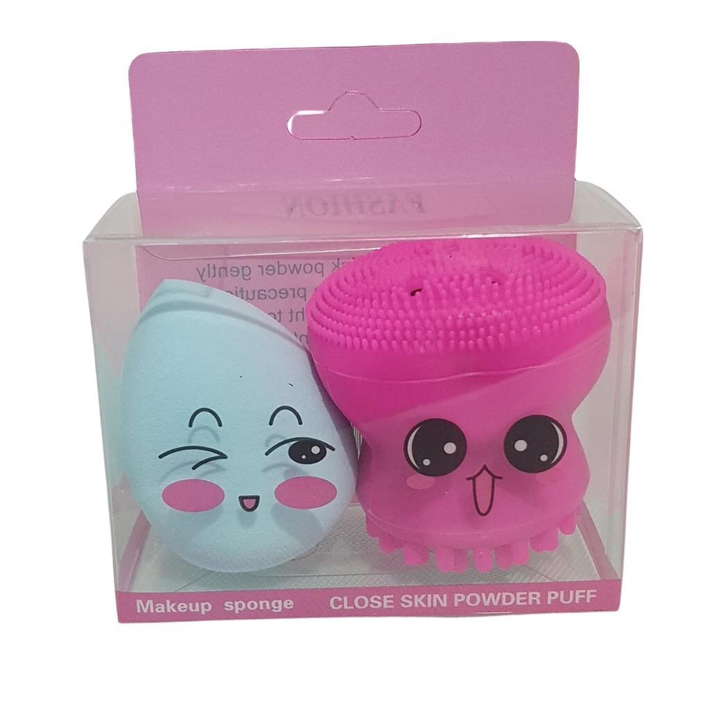 Kit Esponja Limpeza Facial Polvo + Esponja Gota Para Base - Faz a Boa!