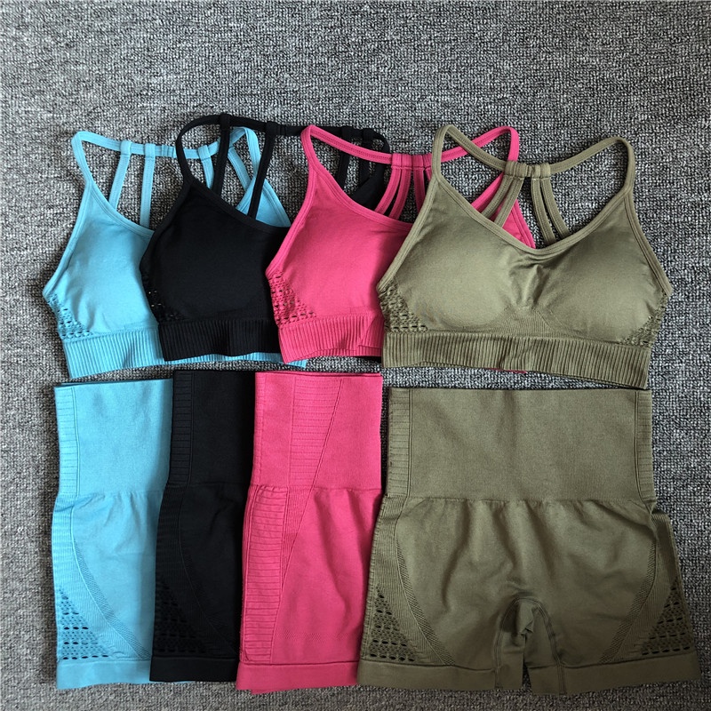 2PCS Seamless Energy Yoga Set Women Gym Fitness Sports Suits High Waist Leggings Running ...