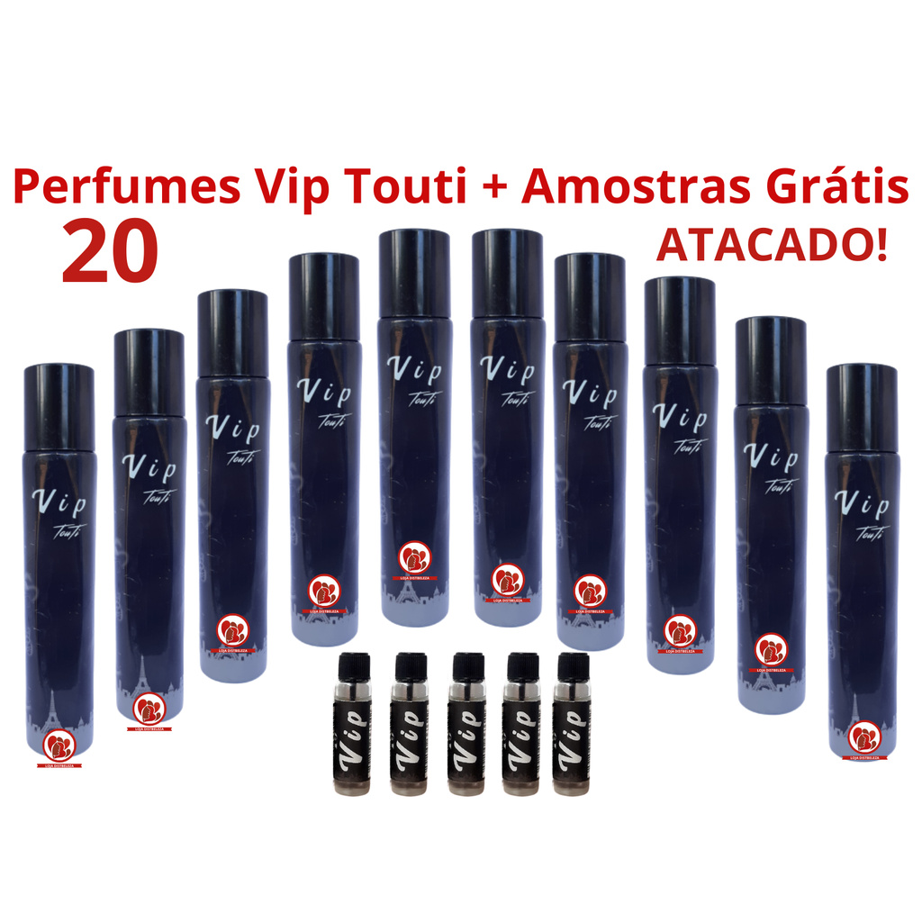 Kit com 20 Perfumes Vip Touti em Atacado Mais Amostras Grátis | Shopee ...