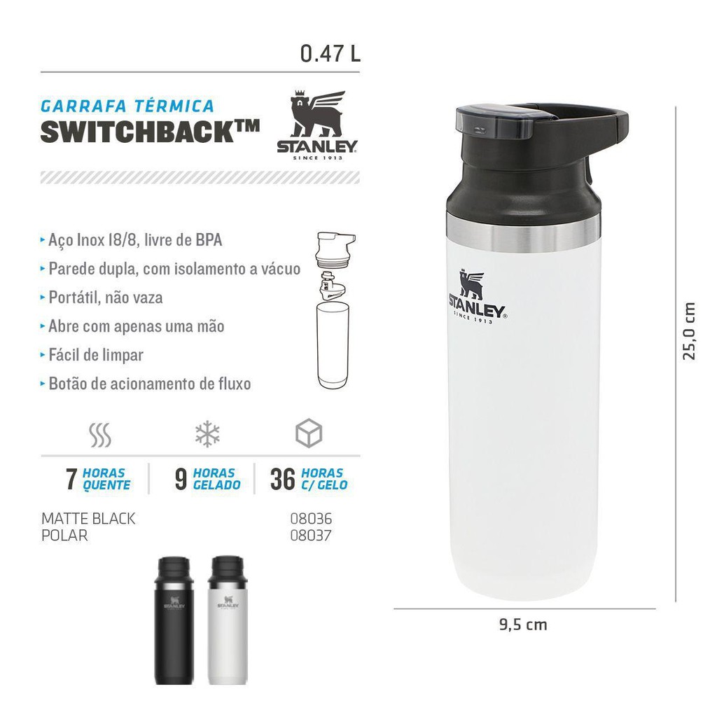 Garrafa Térmica Stanley Switchback 473Ml Branca 8037 | Shopee Brasil