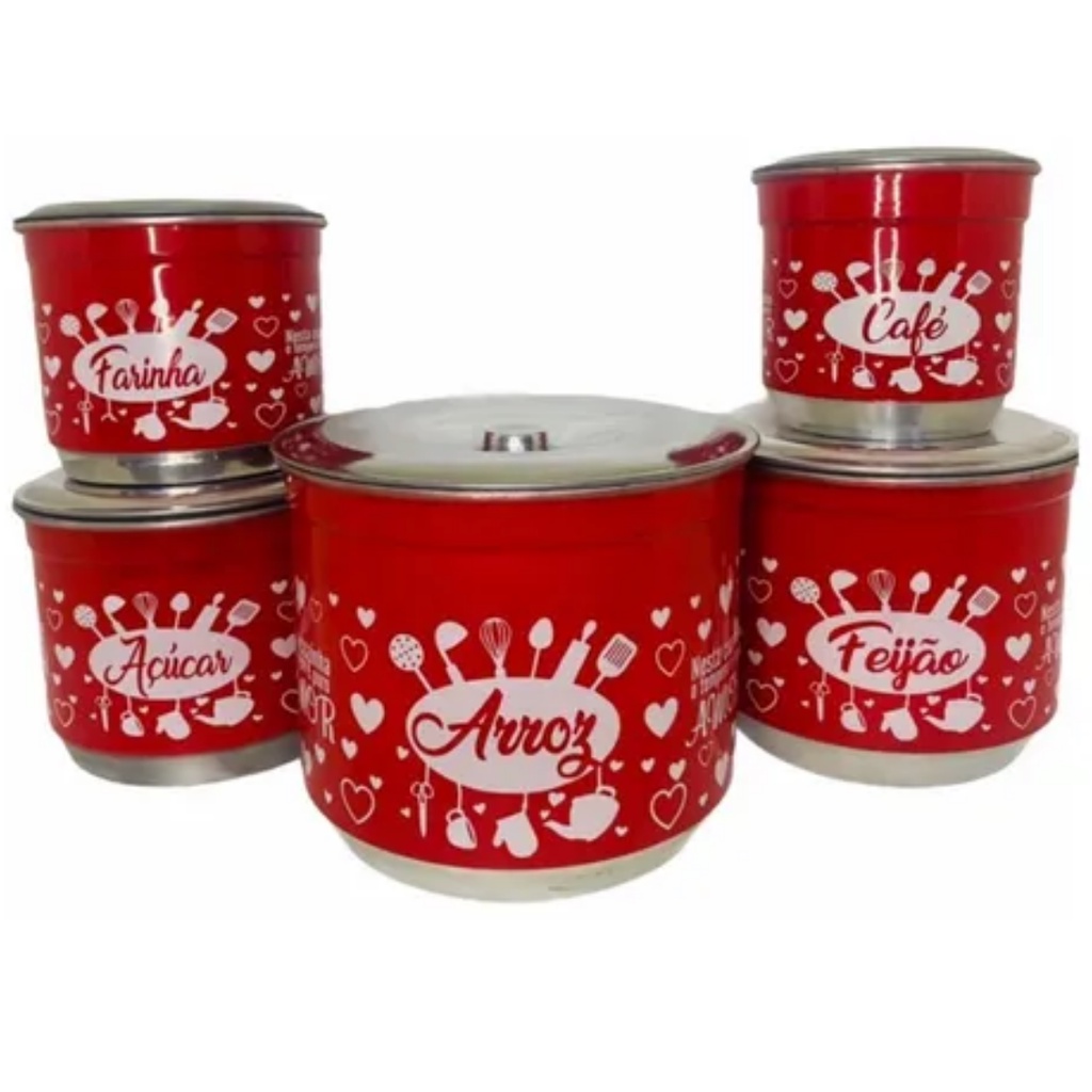 Potes Porta Mantimentos organizador tempero Jogo De Lata Em Alumínio 5 ...