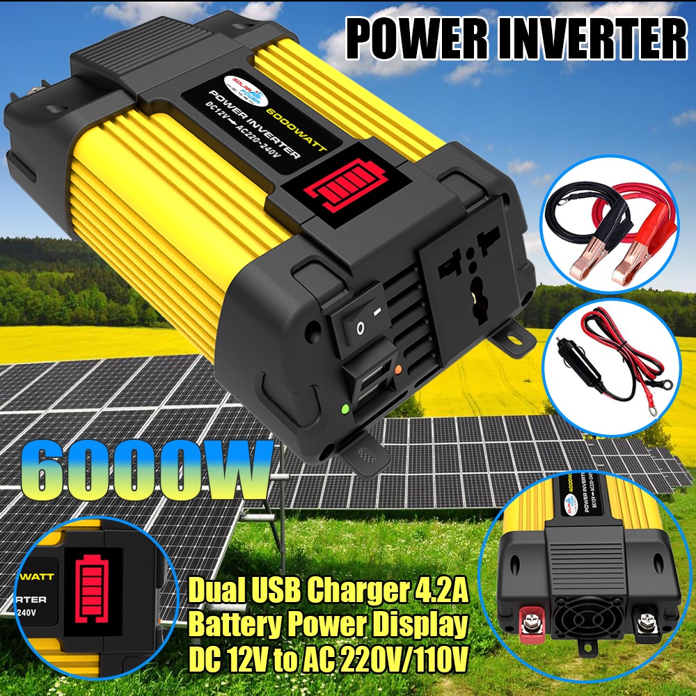 ROXUZEY Inversor De Energia Para Carro 6000W DC 12V 220V/110V Conversor Solar De Onda Senoidal ...