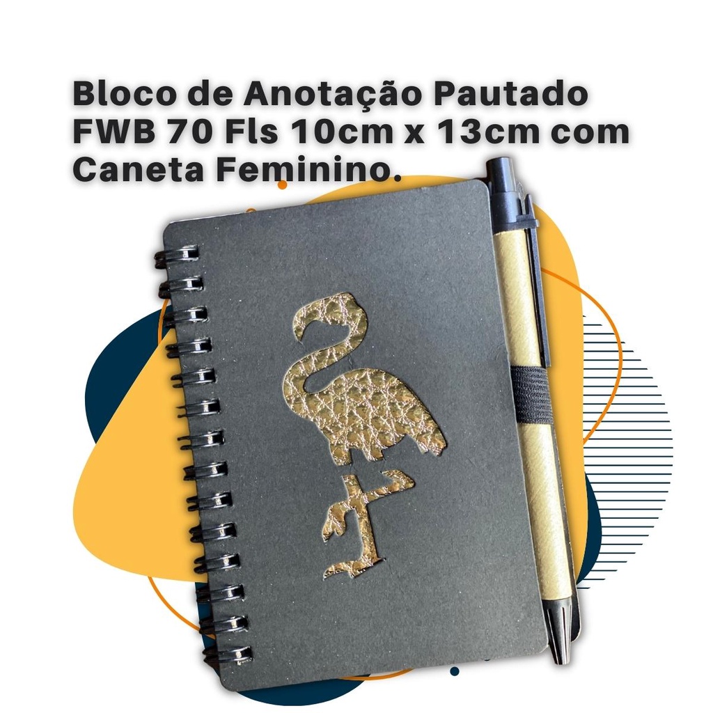 Bloco de Anotação Pautado Flamingo FWB 70 Fls 10cm x 13cm com Caneta ...