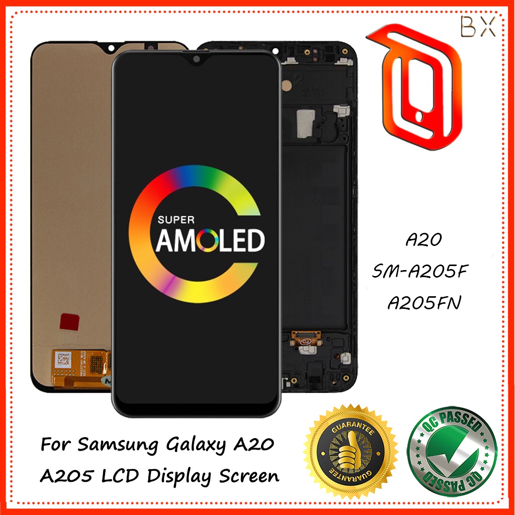 Frontal Tela Display A20 A205G lcd Touch Com Aro Samsung Galaxy A20 AMOLED | Shopee Brasil