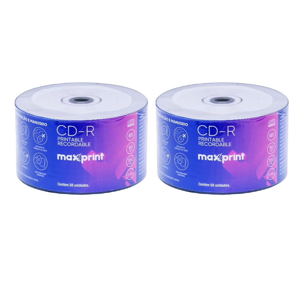 CD-R MaxPrint Printable 80MIN 700MB 52X Kit c/100 Unidades | Shopee Brasil
