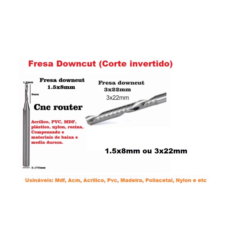 Fresa Downcut Cnc Router Tupia Spindle Acm, Pvc, Acrilico, Mdf, Madeira | Shopee Brasil