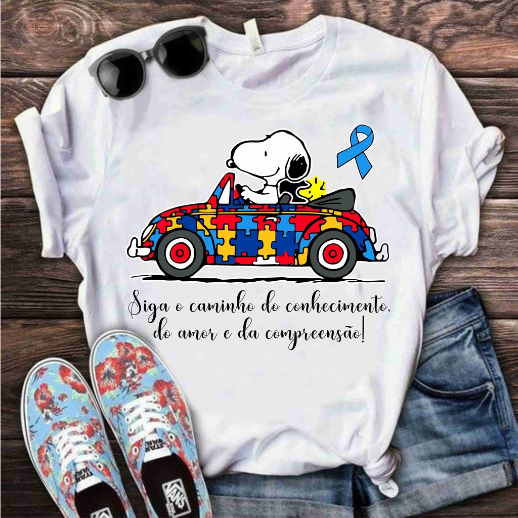Camiseta Autismo Snoopy no Carro com frase | Shopee Brasil