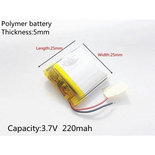 Bateria 220 Mah 3,7 V 5mm X 25mm X 25mm 502525 2 Fios | Shopee Brasil