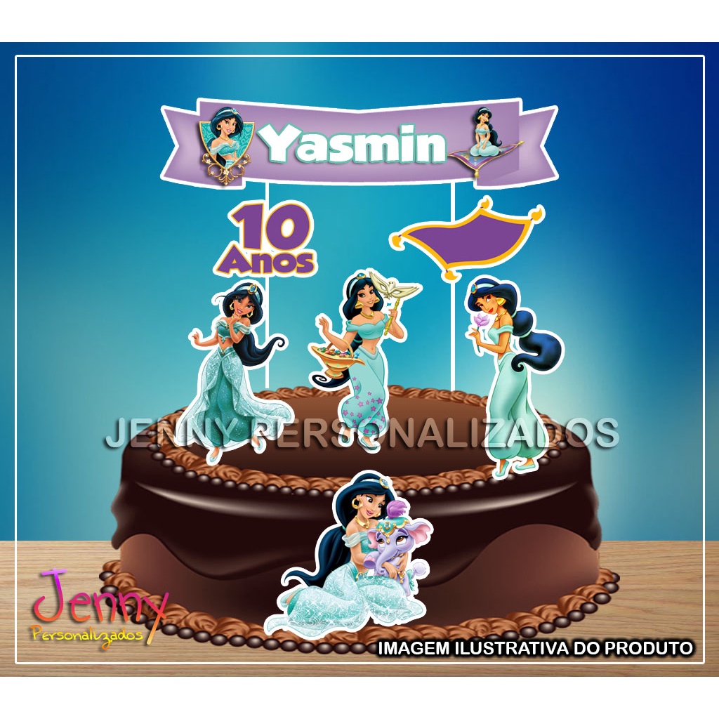 Topo Topper de bolo Jasmine Personalizado | Shopee Brasil