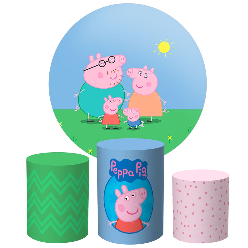 Kit De Festa Painel Redondo Peppa Pig + Trio Capa De Cilindro Veste ...